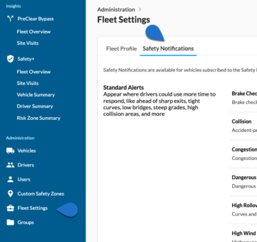 Configure Fleet Settings Safety Notifications - Drivewyze