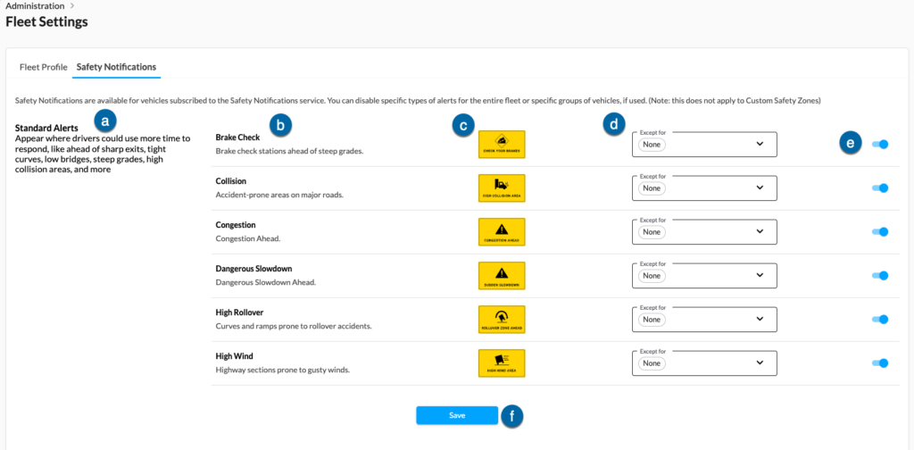 Configure Fleet Settings Safety Notifications - Drivewyze
