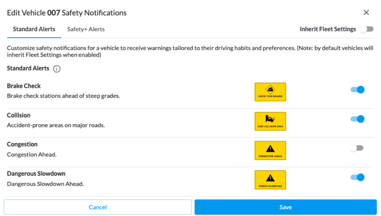Edit Vehicle Safety Notifications - Drivewyze